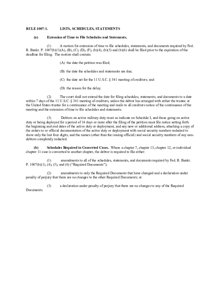 Fillable Online Rule 1007-1 Lists, Schedules and Statements. Fax Email ...