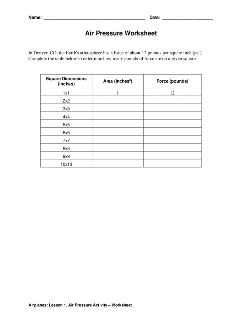 Fillable Online Air Pressure Worksheet Fax Email Print - pdfFiller