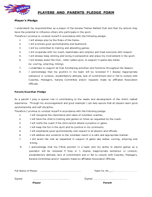 Fillable Online PLAYERS AND PARENTS PLEDGE FORM Fax Email Print - pdfFiller
