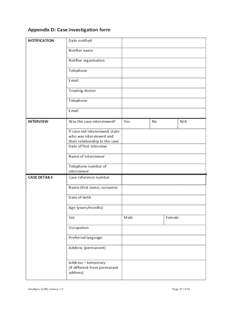 Fillable Online Appendix D: Case investigation form Fax Email Print - pdfFiller