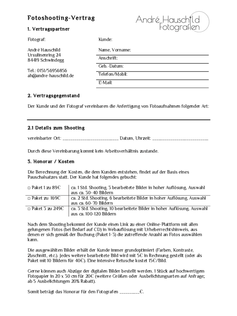 Ausfüllbar Online Fotoshooting Vertrag - Andre Hauschild Fotografien ...