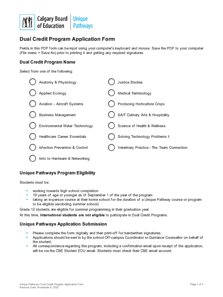Fillable Online Dual Credit Program Application Form Fax Email Print ...