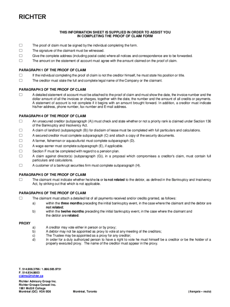 Fillable Online claimant's guide to completing the proof of claim form ...