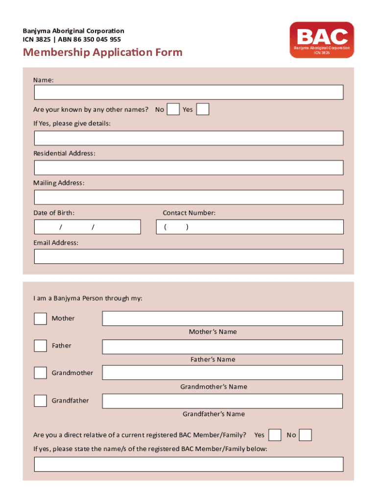 Fillable Online BAC Membership Application Form Fax Email Print - pdfFiller
