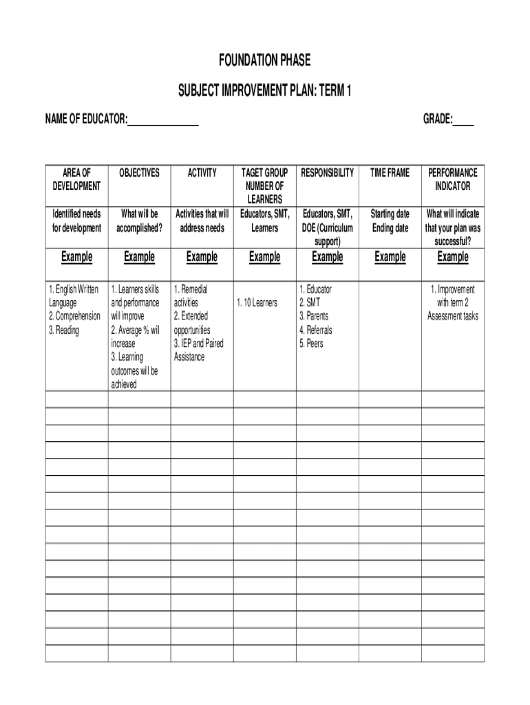 Fillable Online Subject action plan: template and guidance Fax Email ...