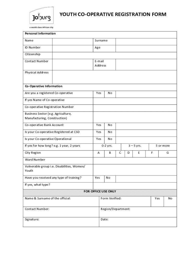 Fillable Online YOUTH CO-OPERATIVE REGISTRATION FORM Fax Email Print ...