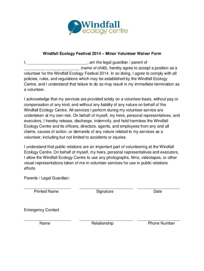 Fillable Online Minor Volunteer Waiver Form I Fax Email Print - pdfFiller