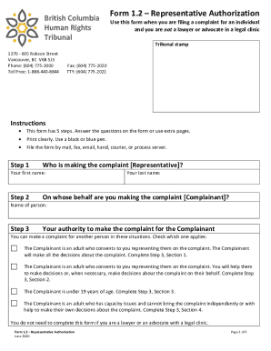 Fillable Online Form 1.2 - Representative Authorization. Form 1.2 ...