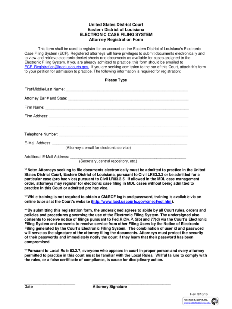 Fillable Online Registered attorneys will have privileges to submit ...