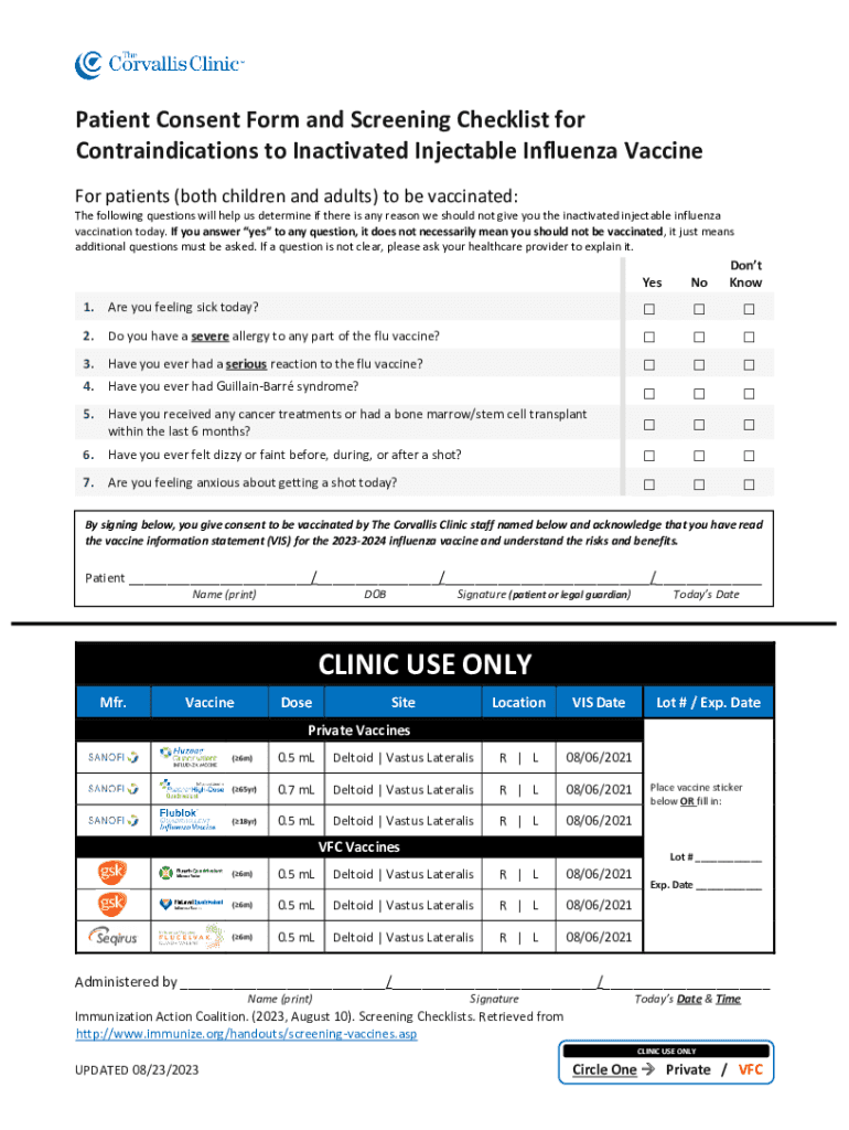 Fillable Online Patient-Flu-Injection-Screening-Consent-Form- ... Fax ...