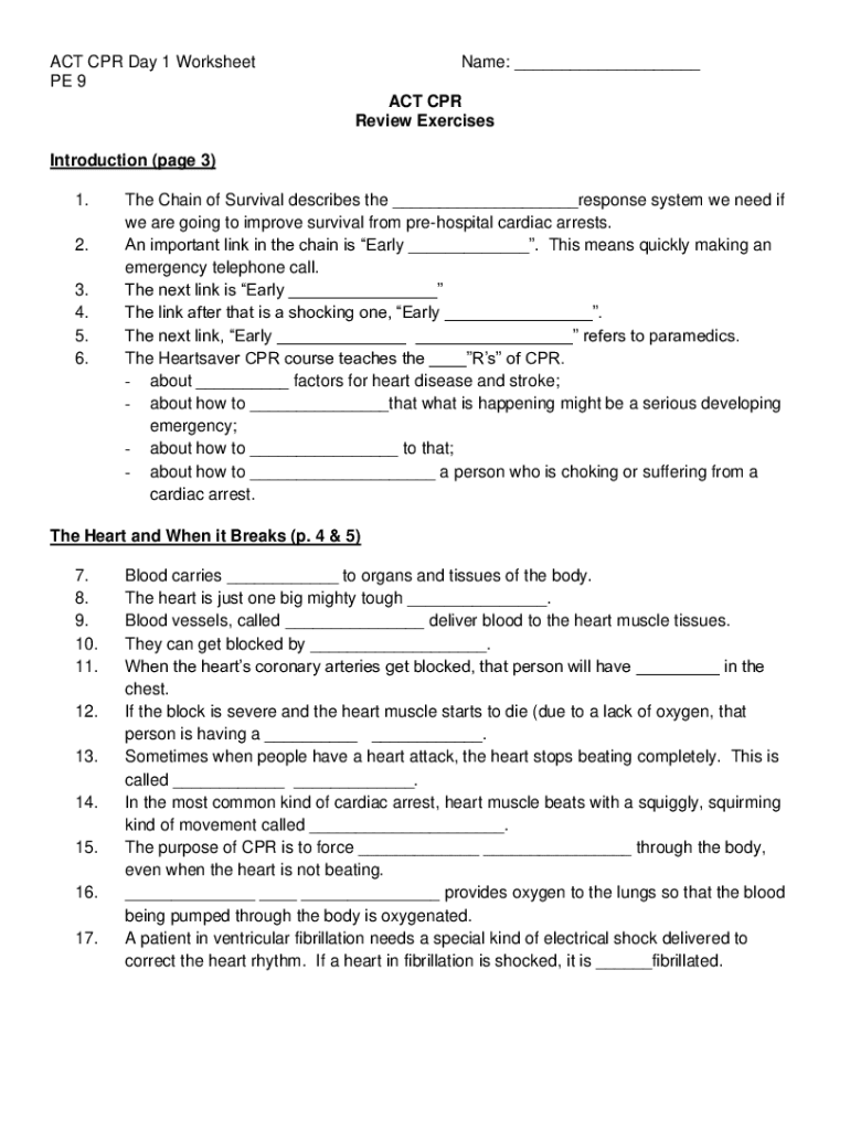 Fillable Online ACT CPR Day 1 Worksheet Fax Email Print - pdfFiller