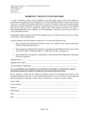 Fillable Online DOMESTIC VIOLENCE WAIVER FORM Fax Email Print - pdfFiller