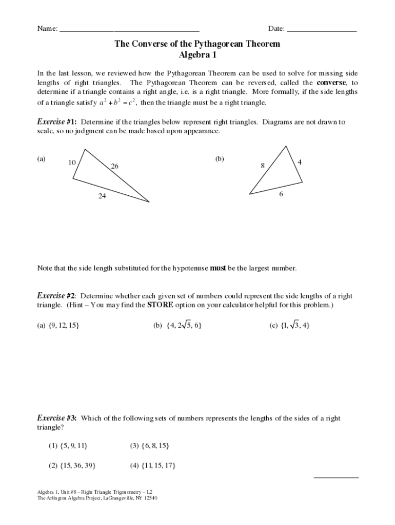 Fillable Online What is the Converse of the Pythagorean Theorem? Fax ...