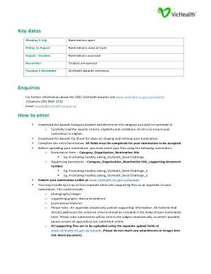 Fillable Online VicHealth Award Form Fax Email Print - pdfFiller