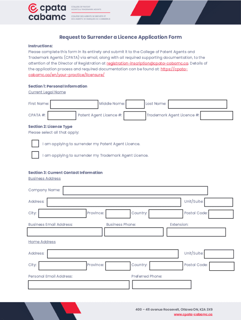 Fillable Online Request to Surrender a Licence Application Form Fax Email Print - pdfFiller