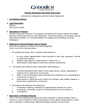 Fillable Online Heritage Designation Data Sheet Instructions Fax Email ...
