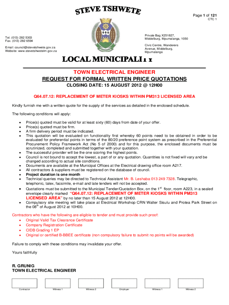 Fillable Online 12: REPLACEMENT OF METER KIOSKS WITHIN PM313 LICENSED ...