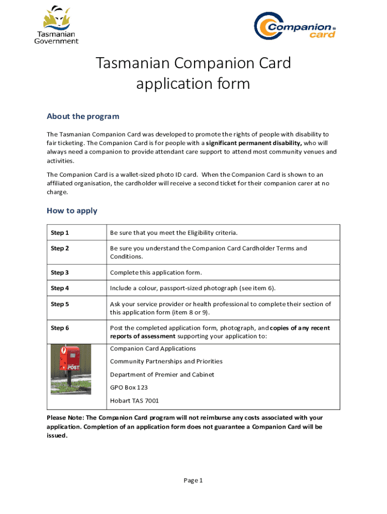 Fillable Online Tasmanian Companion Card application form Fax Email ...