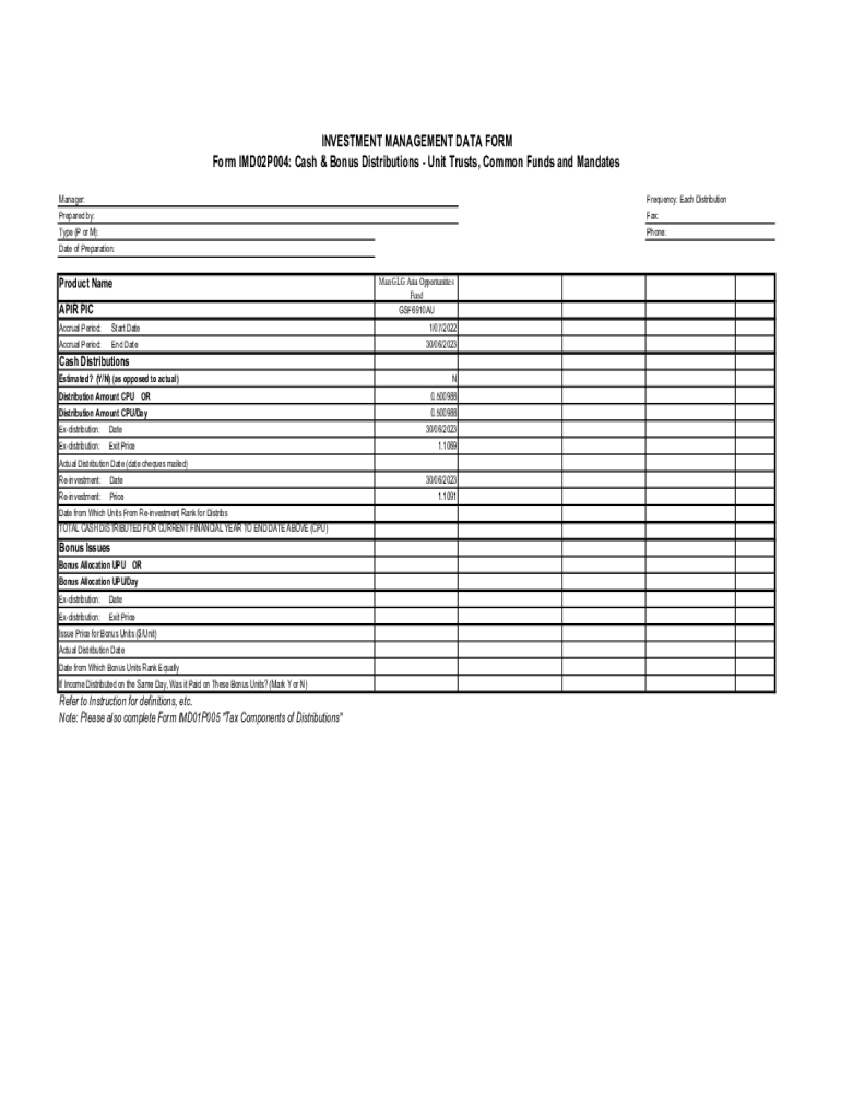 Fillable Online Form IMD02P004: Cash & Bonus Distributions Fax Email ...