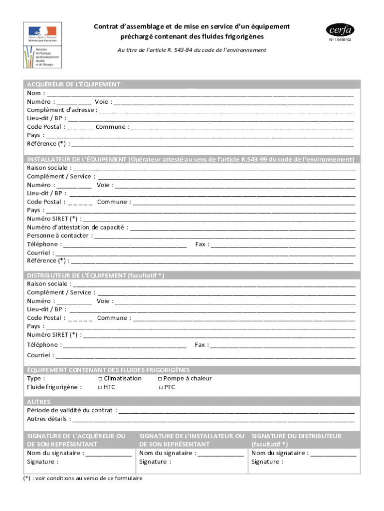 Remplissable En Ligne Cerfa n 15498 - Contrat d'assemblage et de mise en ... Fax Email Imprimer ...