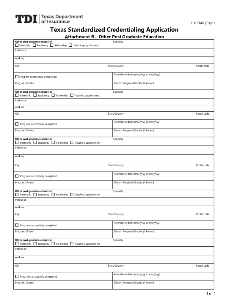 Fillable Online LHL234b - Texas Standardized Credentialing Application ... Fillable Online LHL234b - Texas Standardized Credentialing Application ...