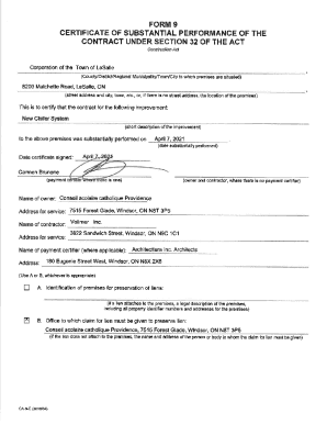 Fillable Online form 9 certifcate of substantial performance of the Fax ...