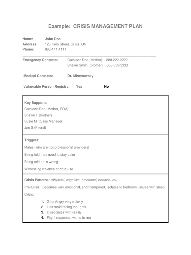 Fillable Online Example: CRISIS MANAGEMENT PLAN Fax Email Print - pdfFiller