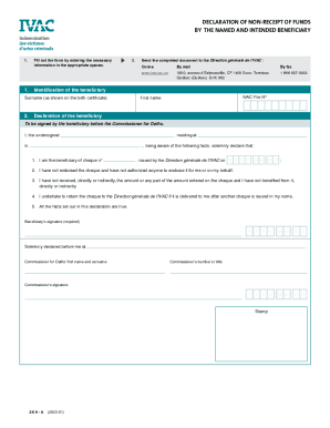 Fillable Online ivac qc Declaration of non-receipt of funds by the ...