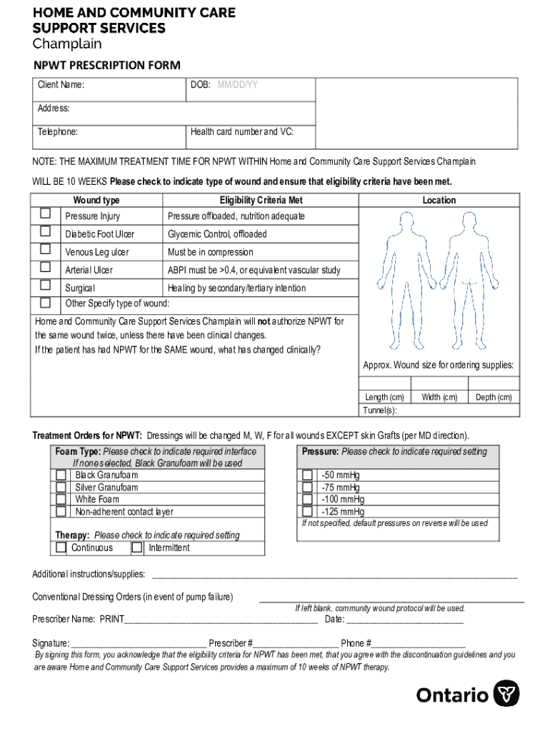 Fillable Online Negative Pressure Wound Therapy Prescription Form Fax ...