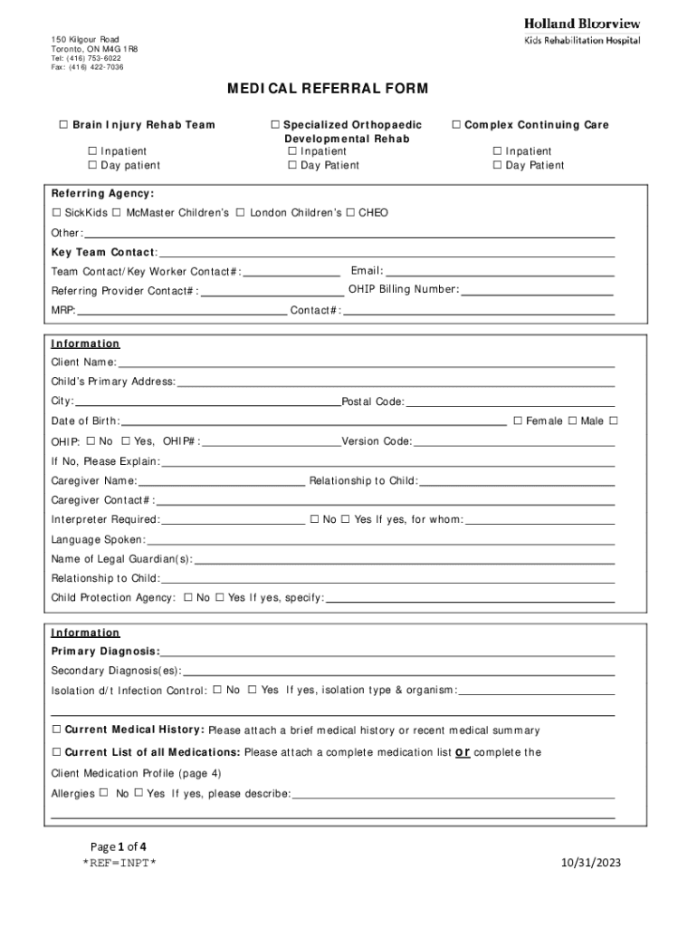 Fillable Online Medical Referral Form. Medical Referral Form Fax Email ...