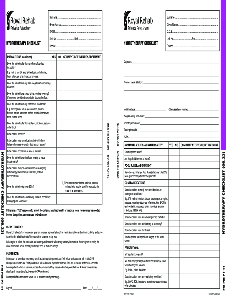 Fillable Online hydrotherapy checklist Fax Email Print - pdfFiller