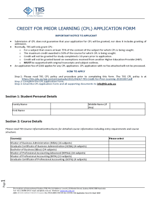 Fillable Online credit for prior learning (cpl) application form ... Fax Email Print - pdfFiller