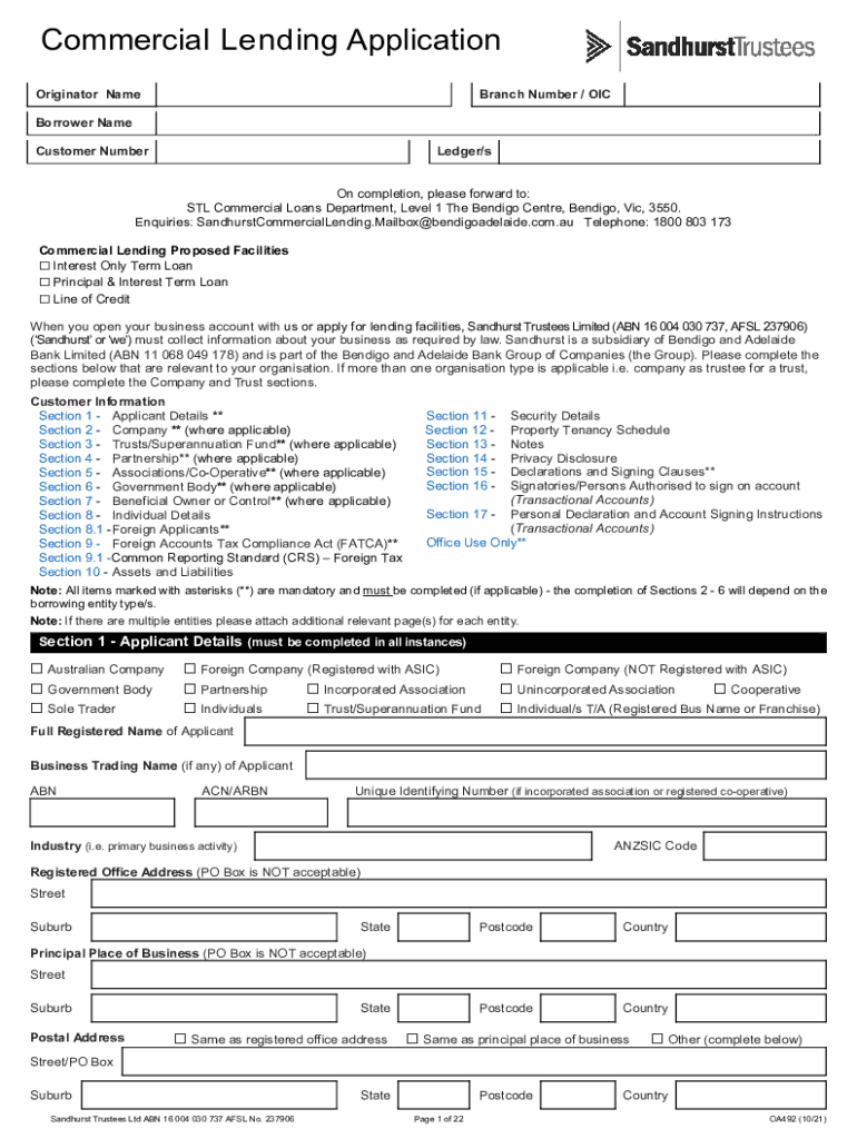 Fillable Online Sandhurst commercial lending application Fax Email ...