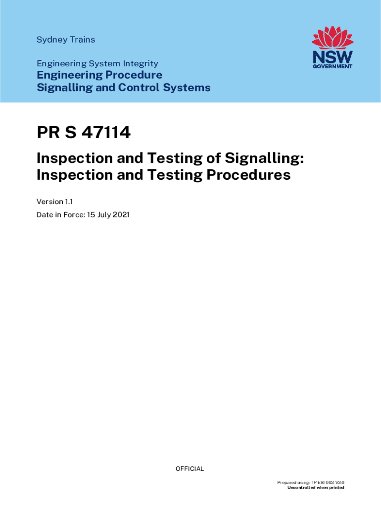 Fillable Online PR S 47114 V1.1 Inspection and Testing of Signalling ...
