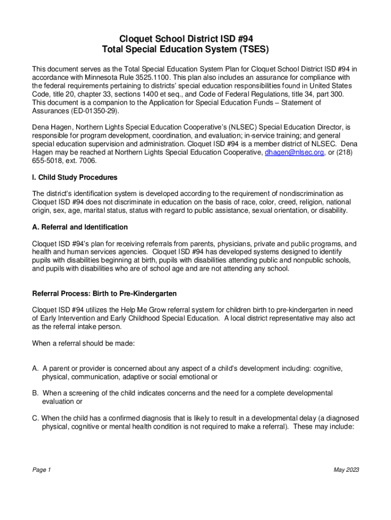 Fillable Online Cloquet ISD 94 Total Special Education System Manual ...