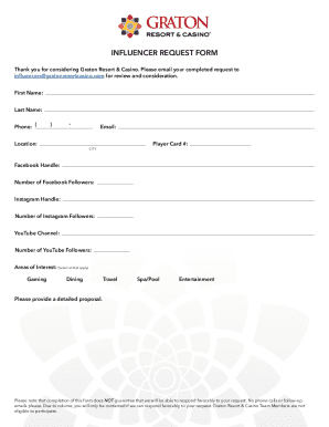 Fillable Online INFLUENCER REQUEST FORM - cloudfront.net Fax Email Print - pdfFiller