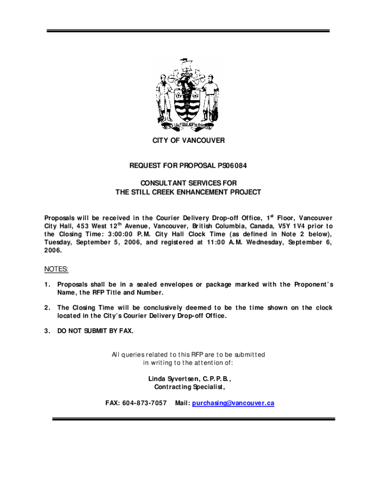 Fillable Online bids vancouver city of vancouver request for proposal ...
