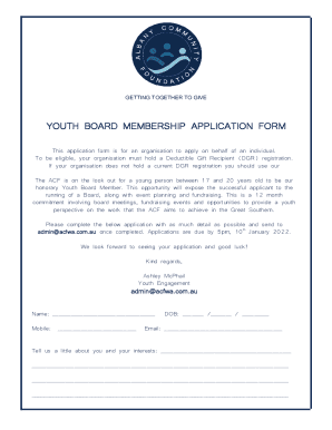 Fillable Online YOUTH BOARD MEMBERSHIP APPLICATION FORM Fax Email Print ...