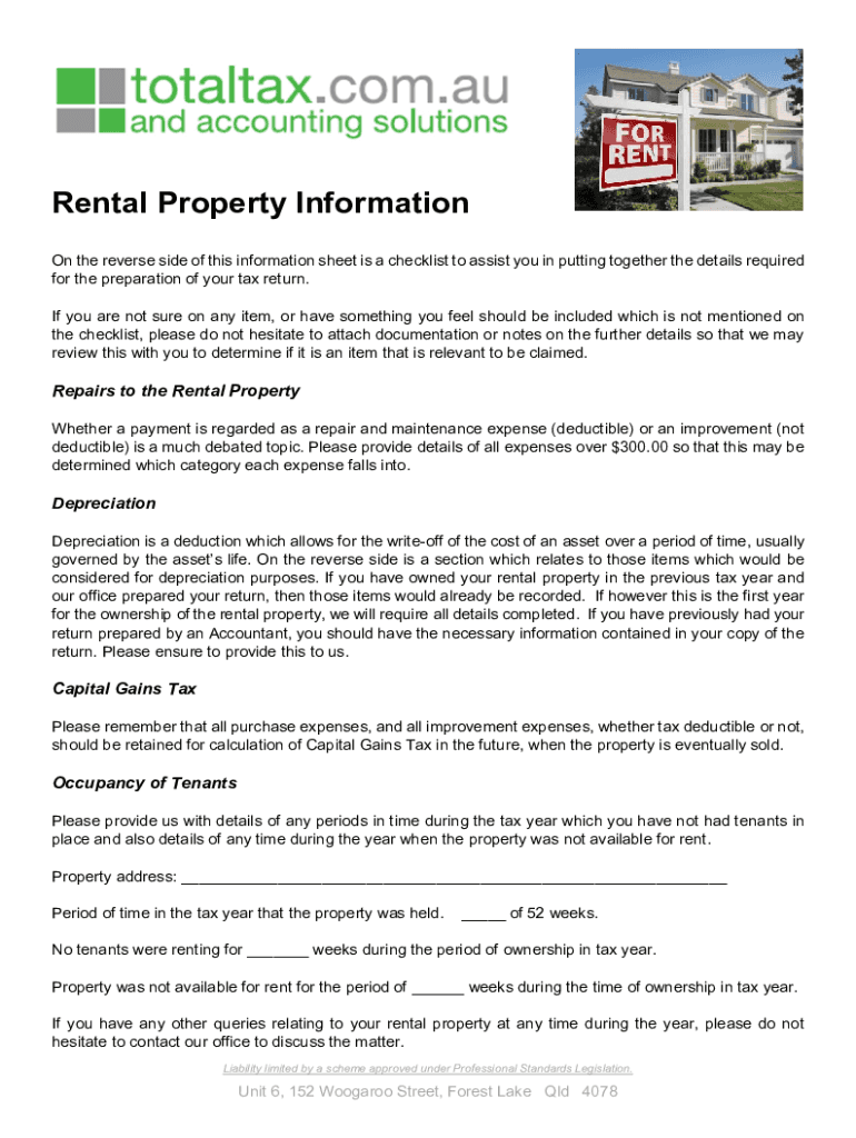 Fillable Online Rental Property Information - Total Tax Fax Email Print ...
