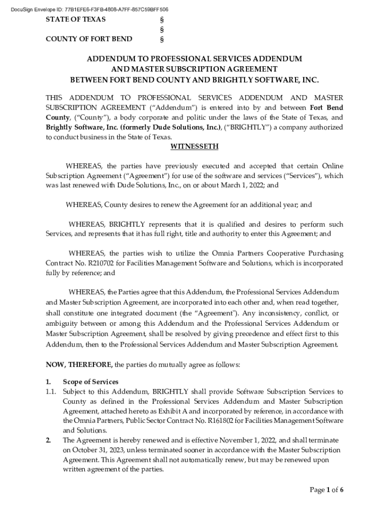 Fillable Online ADDENDUM TO PROFESSIONAL SERVICES ADDENDUM ... Fax ...