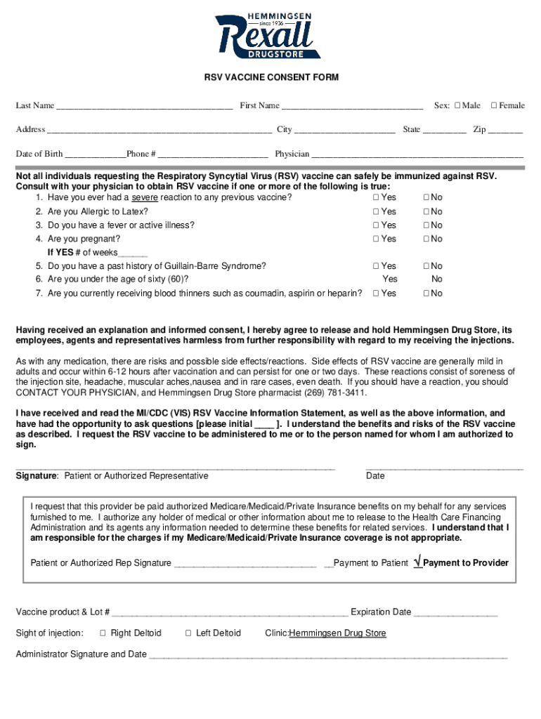 Fillable Online rsv vaccine consent form Fax Email Print - pdfFiller