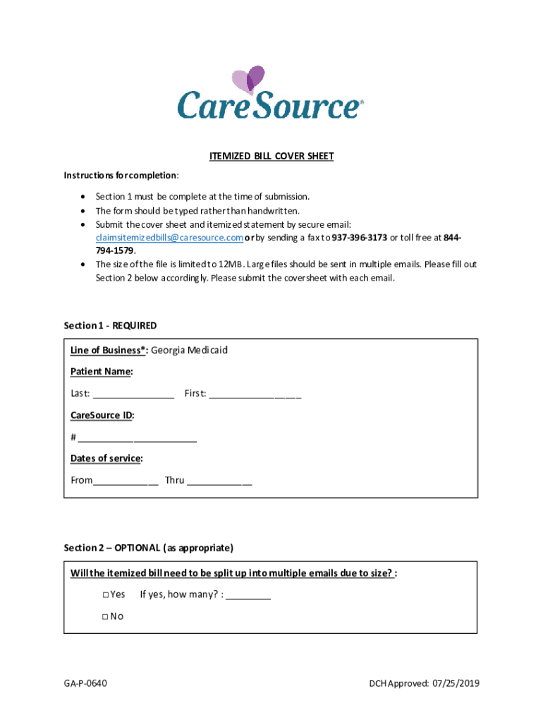Fillable Online ITEMIZED BILL COVER SHEET Section 1 - REQUIRED Section ...