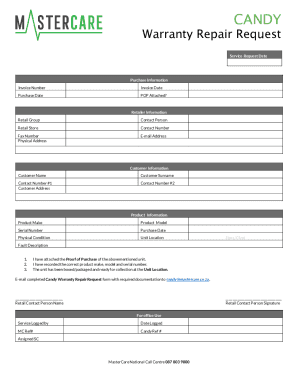 Fillable Online Warranty Repair Request - Shop Candy Fax Email Print ...