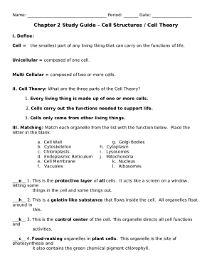 Chapter 2 Study GuideCell Structures / Cell Theory Doc Template | pdfFiller