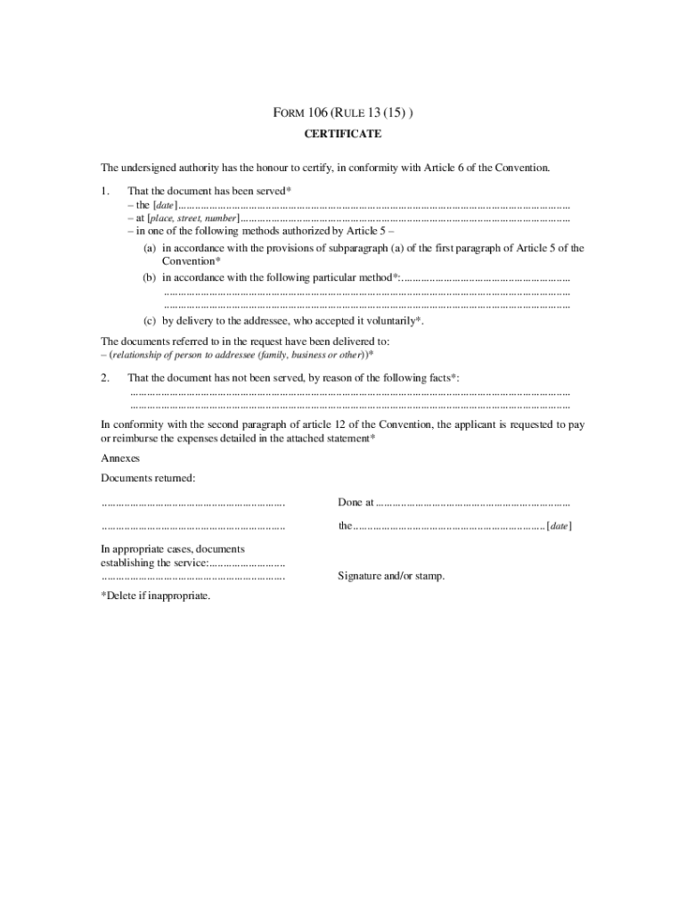 Fillable Online FORM 106 (RULE 13 (15) ). Supreme Court Rules, Form 106 ...