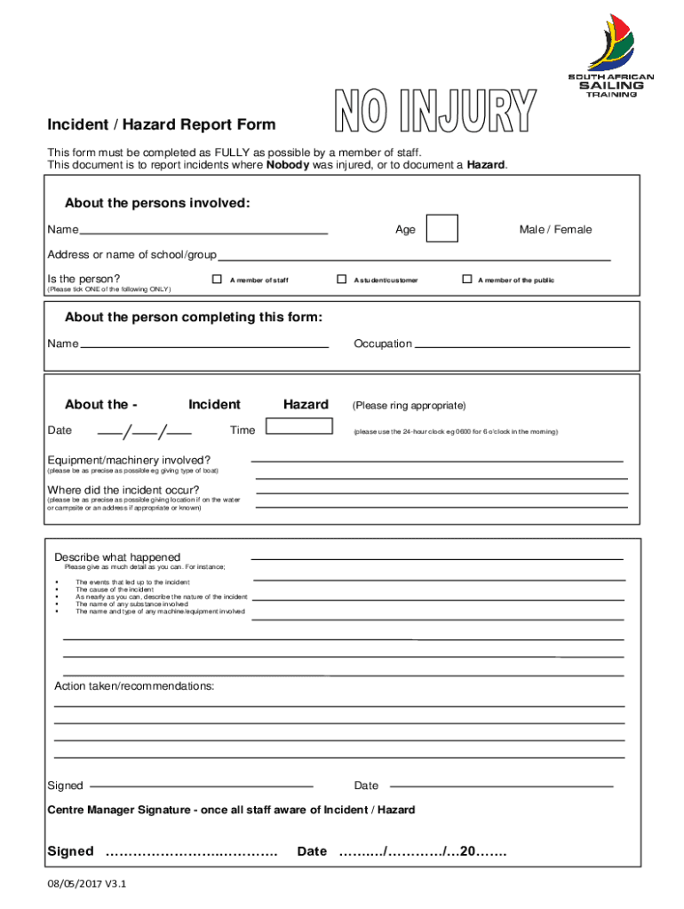 Fillable Online Incident / Hazard Report Form Fax Email Print - pdfFiller