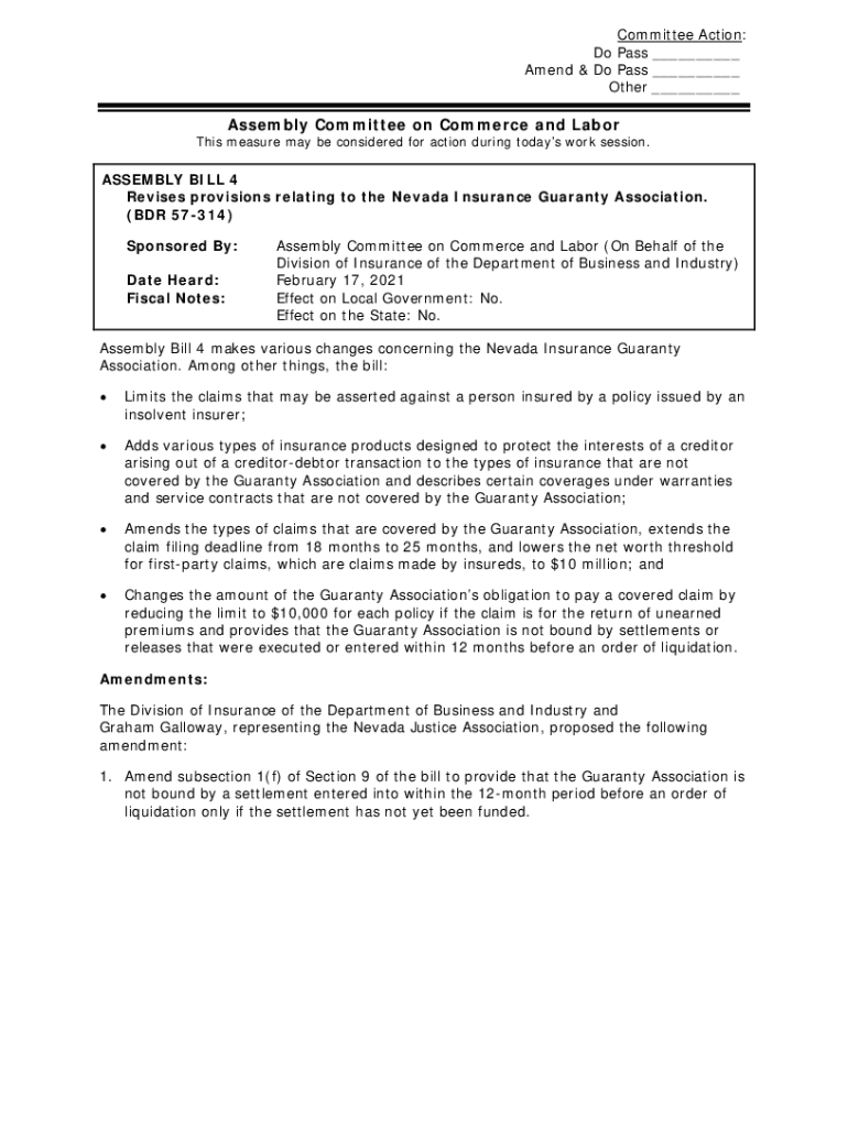 Fillable Online Bill Page and Amendment for AB 4. Bill Page and ...