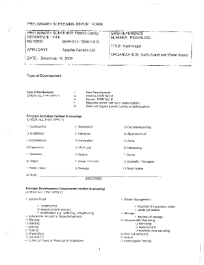 Fillable Online PRELIMINARY SCREENING REPORT FORM Type of ... Fax Email ...