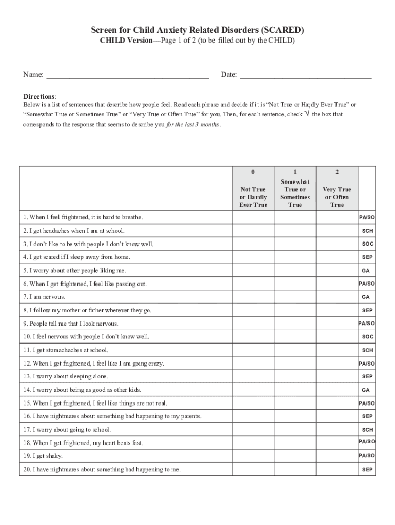 Fillable Online Screen for Child Anxiety-Related Emotional Disorders ... Fax Email Print - pdfFiller