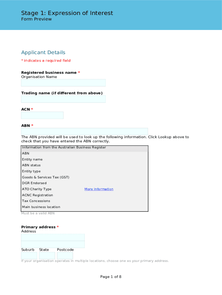 Fillable Online Stage 1: Expression of Interest Fax Email Print - pdfFiller